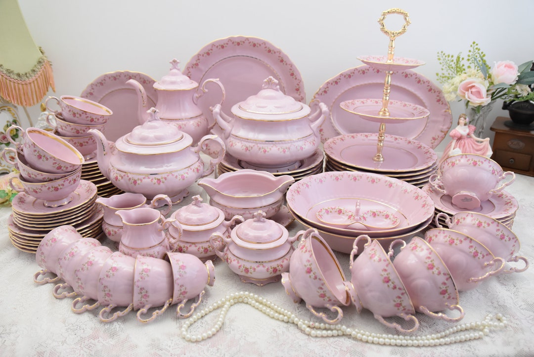 Dinner Set Pink Porcelain by LL With Tea and Coffee Service - Etsy