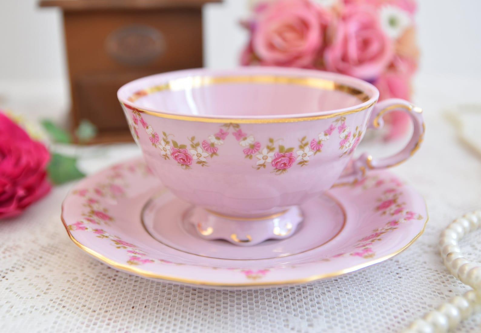 Vintage Teacup and Saucer Pink Porcelain by VV - Etsy
