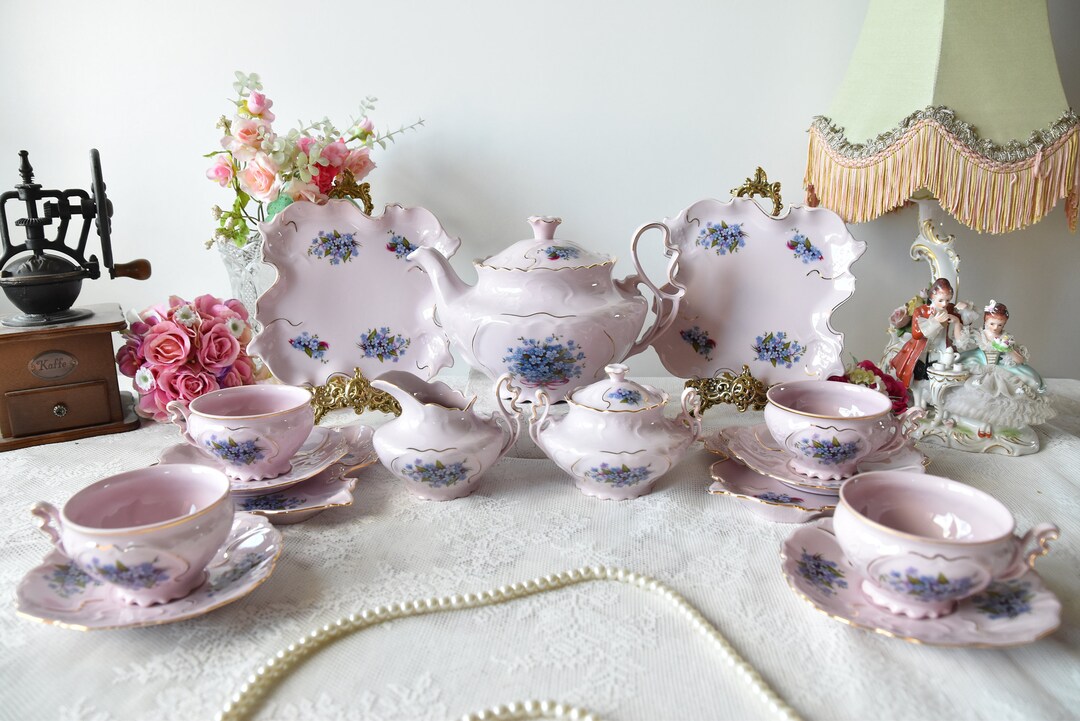 Vintage Tea Set With Roses, Porcelain Tea Set With Tea Pot, Floral Tea ...
