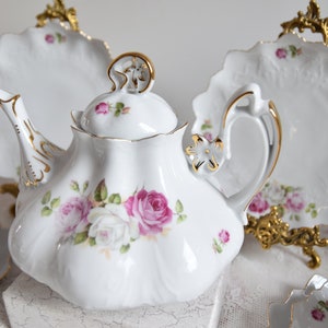 Vintage Tea Set With Roses, Porcelain Tea Set With Tea Pot, Floral Tea ...