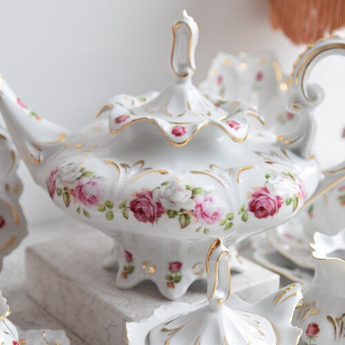 Vintage Tea Set With Roses Porcelain Tea Set With Tea Pot - Etsy