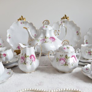 Vintage Tea Set With Roses, Porcelain Tea Set With Tea Pot, Floral Tea ...