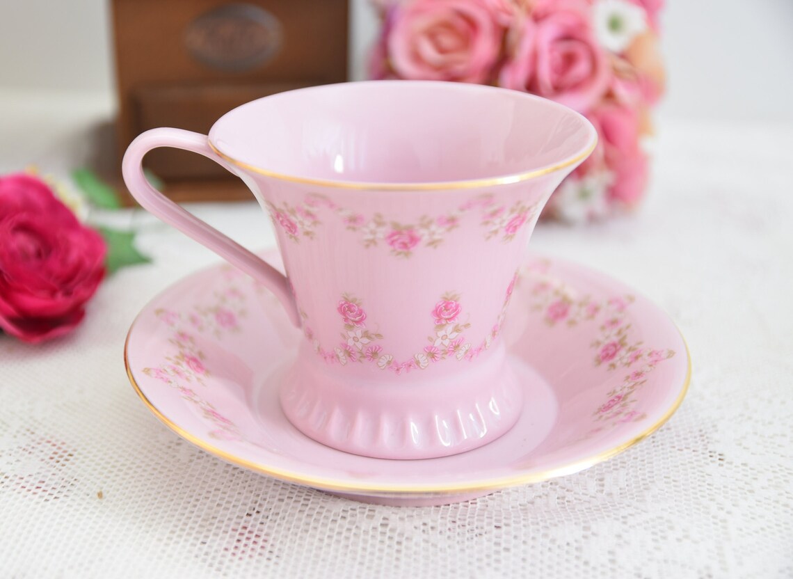 Pink Porcelain Antique Tea Cups and Saucers Gold Vintage Pink - Etsy