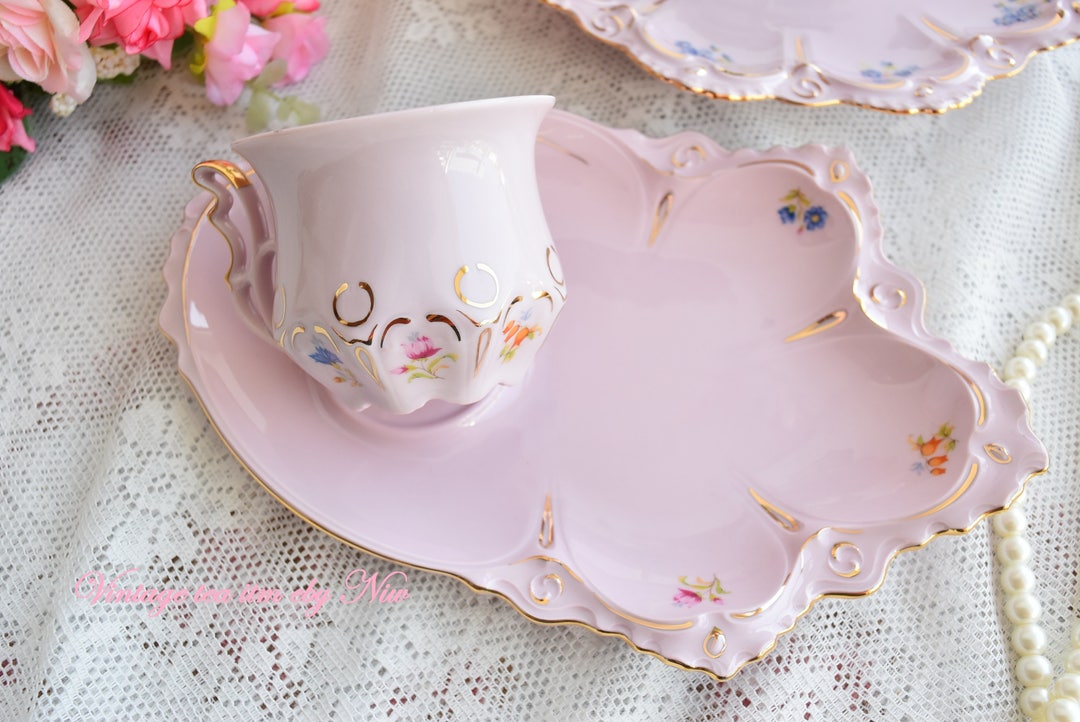 Vintage Tea Cup Set Floral Porcelain Slav Porcelain Pink Tea Cup Set ...