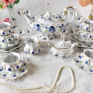 Vintage Tea Set With Roses, Porcelain Tea Set With Tea Pot, Floral Tea ...