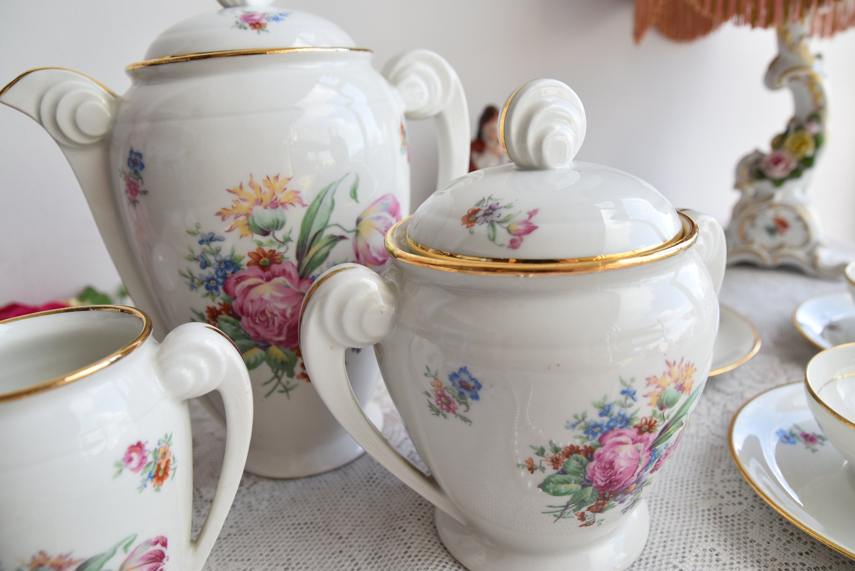 Vintage porcelain tea set cup set vintage porcelain teacup pot | Etsy