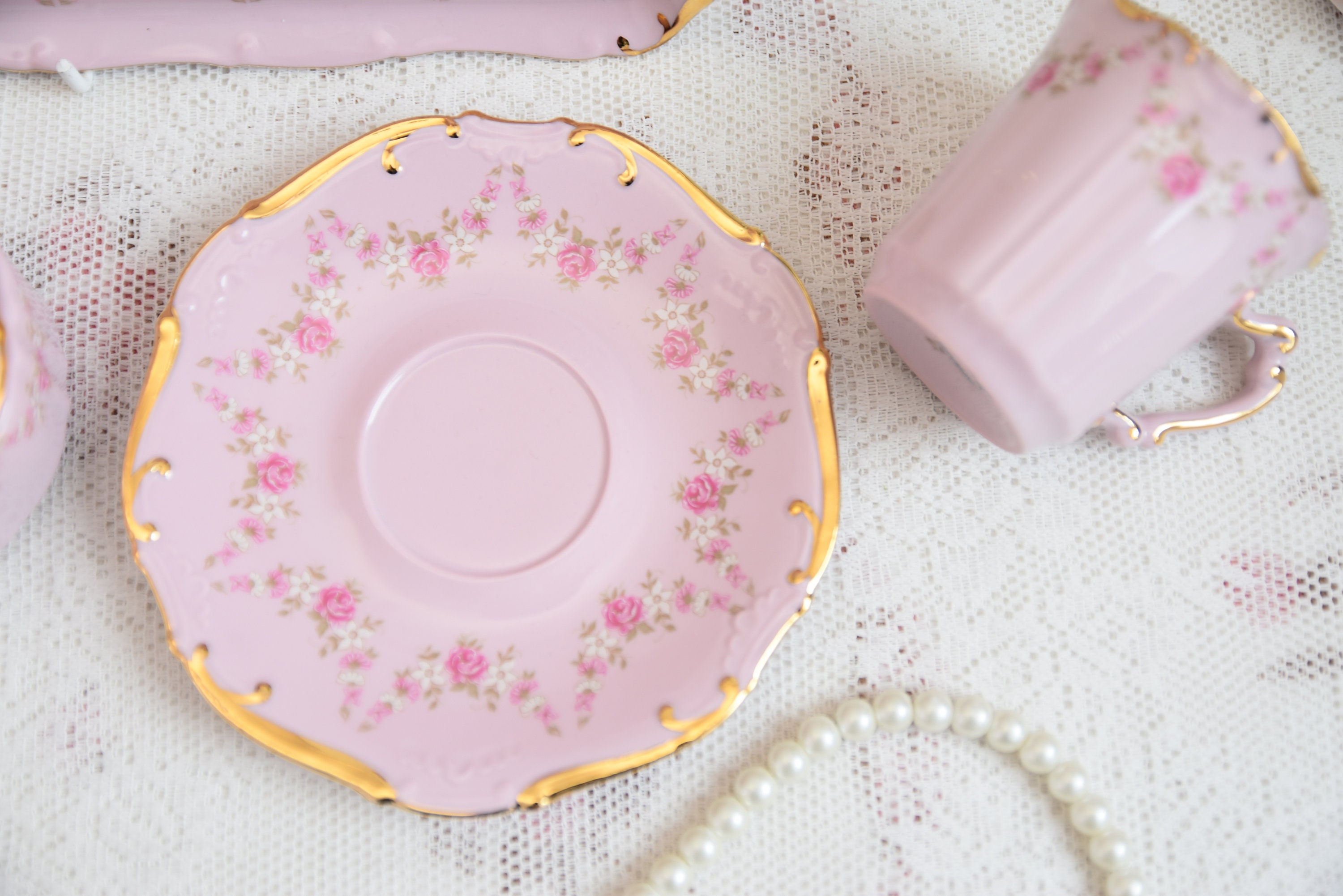 Pink Porcelain TV Set for Two, Tea Set Vintage Porcelain Slav Porcelain ...