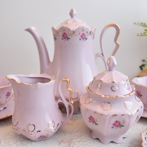 Pink Porcelain Coffee Set With Floral and Gold Decorations - Etsy