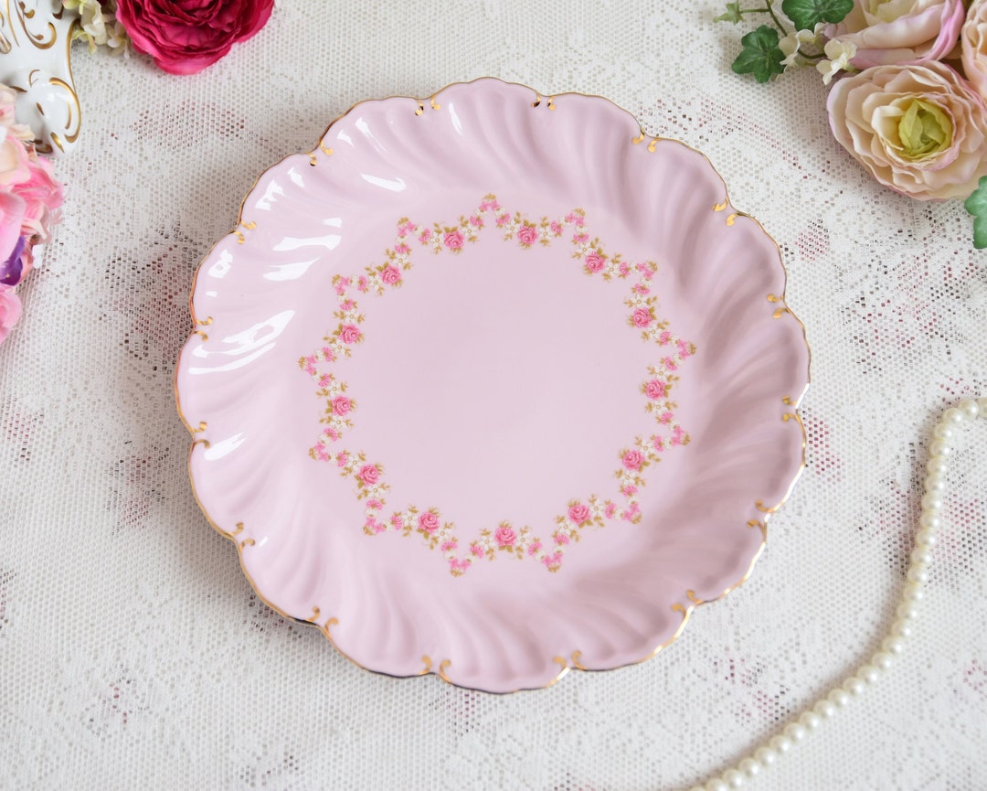 Cake Plate Vintage Pink Porcelain With Pink and White Flowers and ...