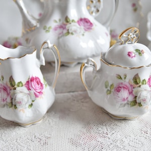 Vintage Tea Set With Roses, Porcelain Tea Set With Tea Pot, Floral Tea ...