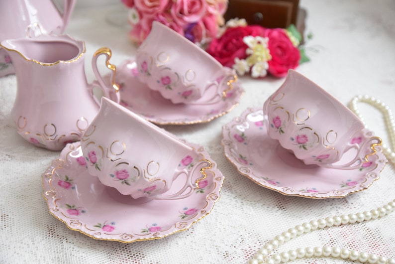 Vintage Tea Set Vintage Porcelain Slav Porcelain Pink Tea Cup Set HCH ...