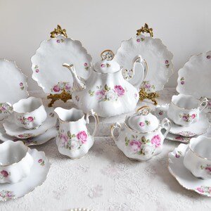 Vintage Tea Set With Roses, Porcelain Tea Set With Tea Pot, Floral Tea ...