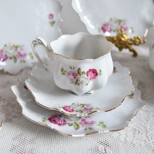 Vintage Tea Set With Roses, Porcelain Tea Set With Tea Pot, Floral Tea ...