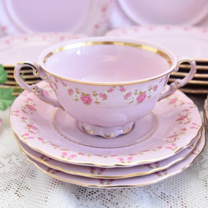 Traditional Pink Porcelain Dinner Set Pink Porcelain by LL for Six With ...