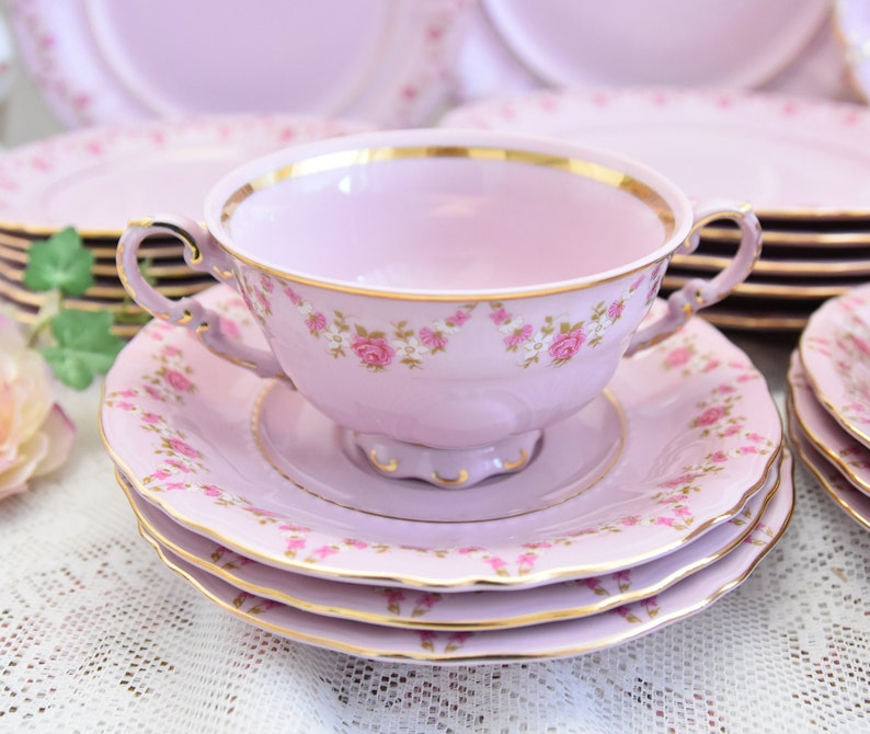 Traditional Pink Porcelain Dinner Set Pink Porcelain by LL for - Etsy