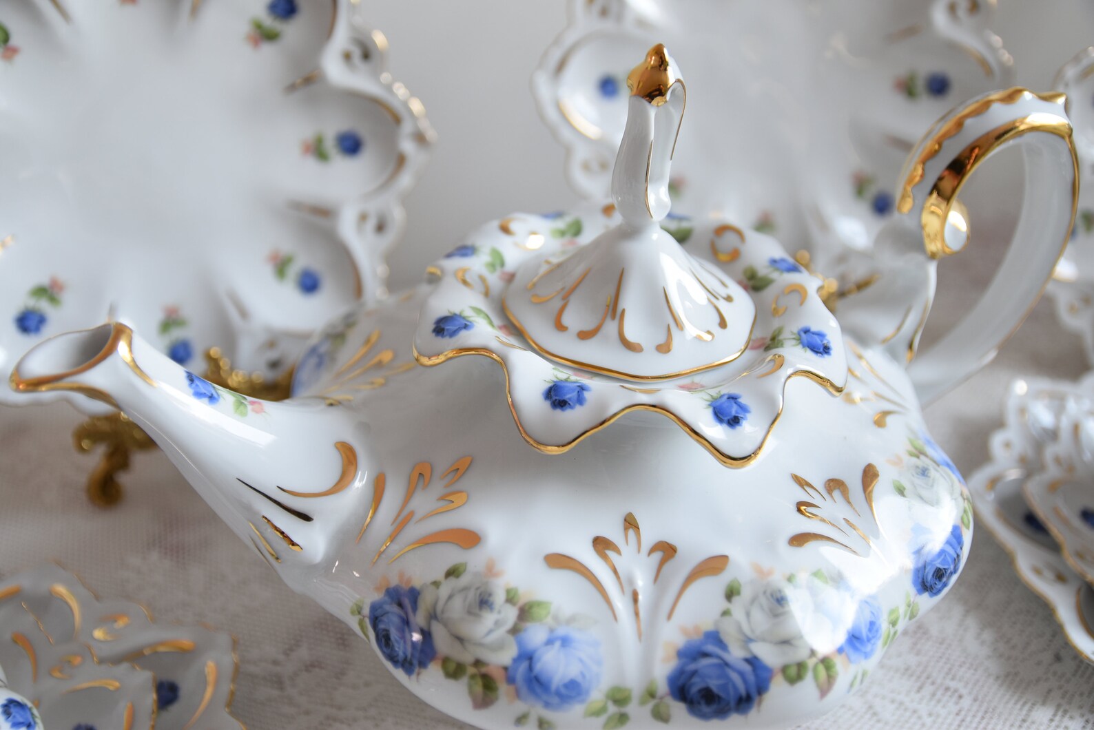 Vintage Tea Set With Roses Porcelain Tea Set With Tea Pot - Etsy