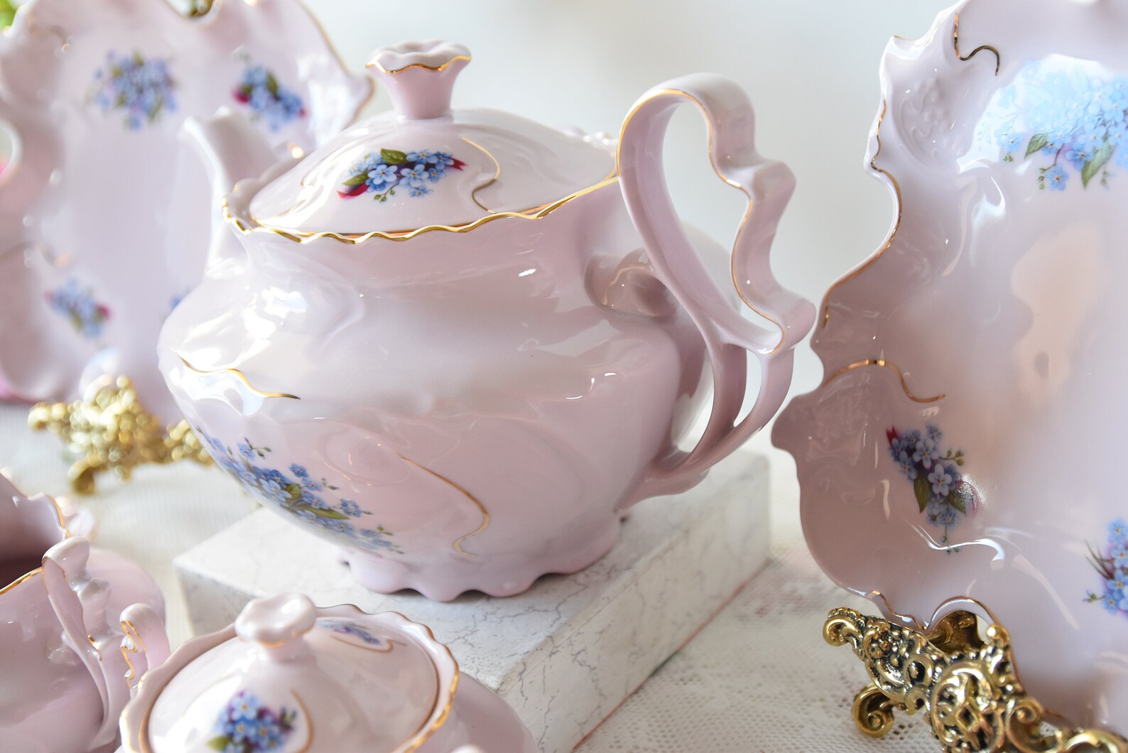 Pink China Set Vintage Pink Tea Pot Set With Roses Porcelain - Etsy