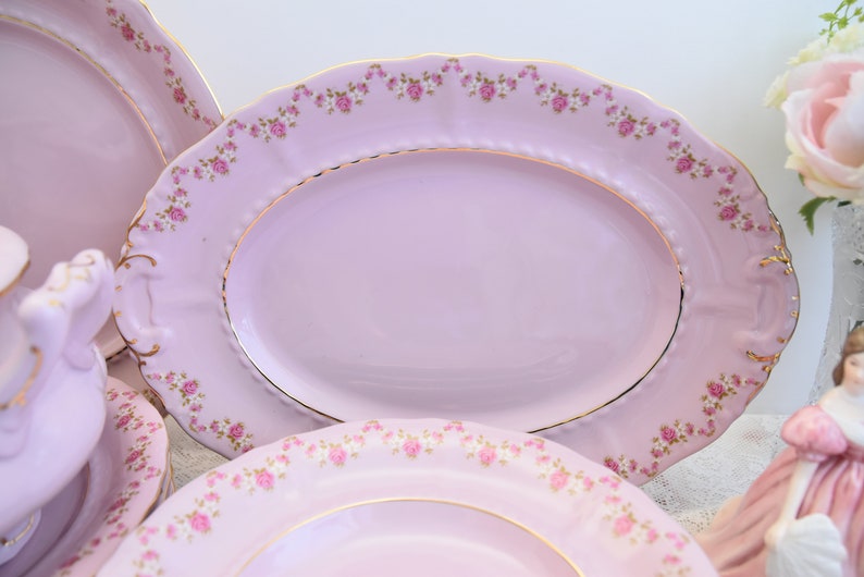 Traditional Pink Porcelain Dinner Set Pink Porcelain by LL for - Etsy