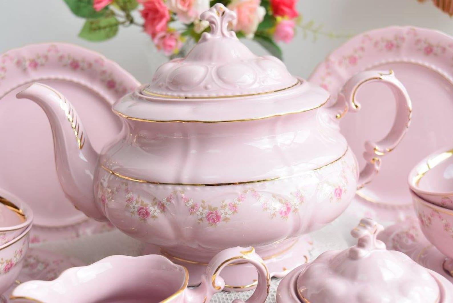 Collectibles China Tea Service Set, Pink China Set Vintage, Vintage ...