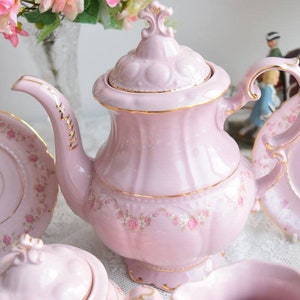 Pink Porcelain Coffee Set With Floral and Gold Decorations - Etsy