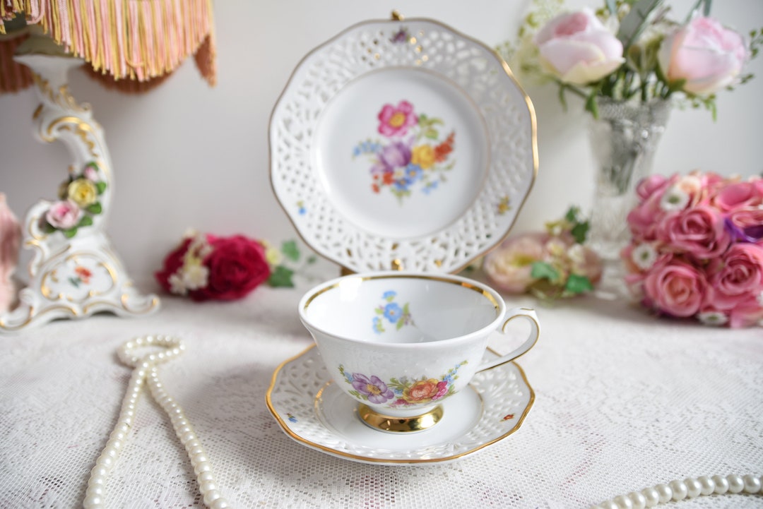 German Tea Cup Floral Tea Cup Set Schumann Germany Tea Cups Trio German ...