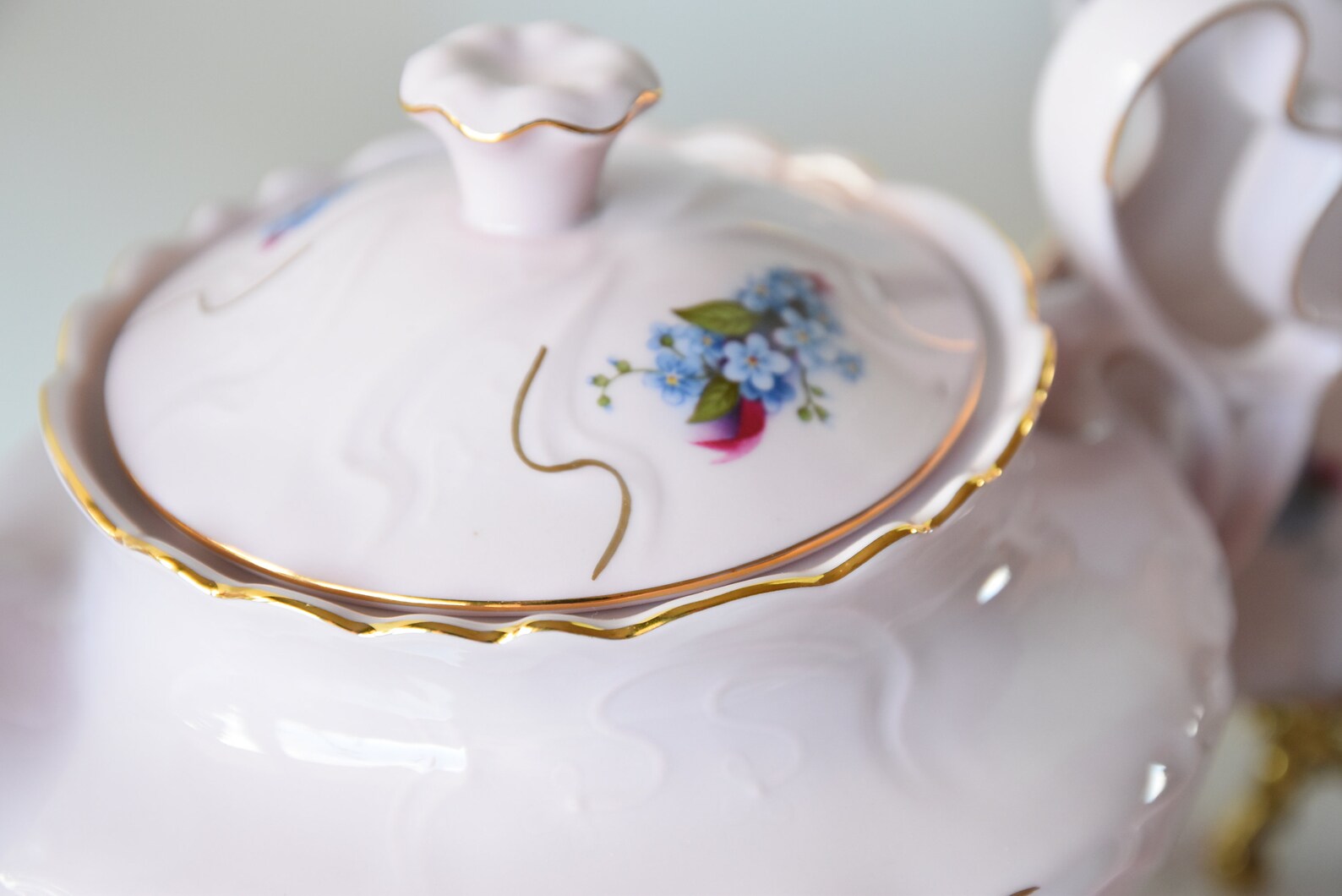 Pink China Set Vintage Pink Tea Pot Set With Roses Porcelain - Etsy