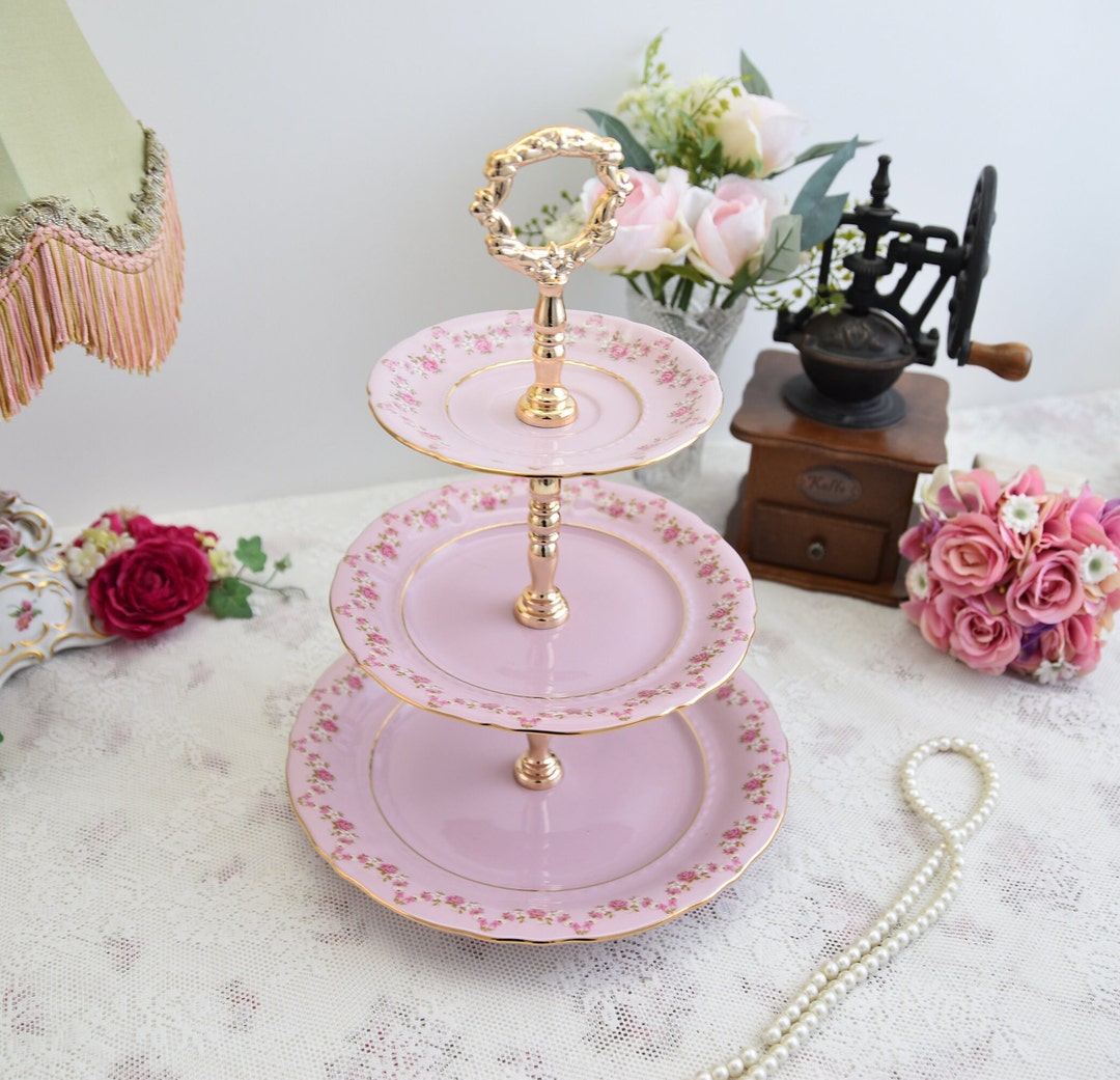 Pink Porcelain Cake Stander With Floral Decorations by LL - Etsy