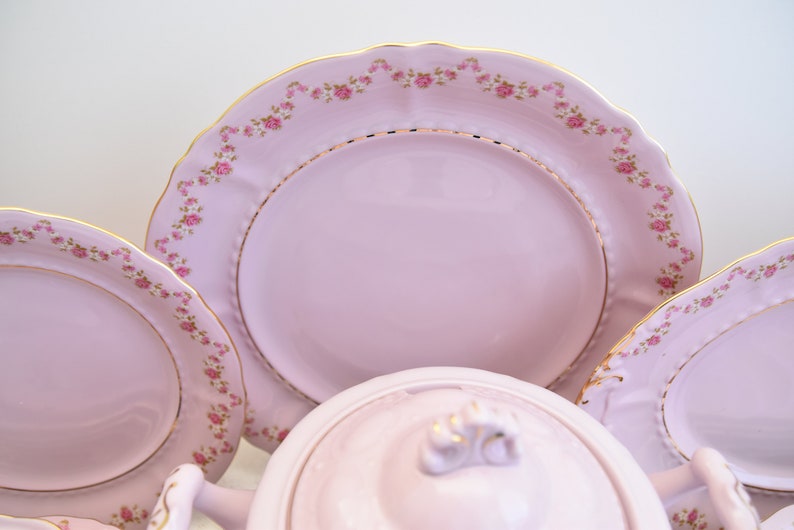 Traditional Pink Porcelain Dinner Set Pink Porcelain by LL for - Etsy