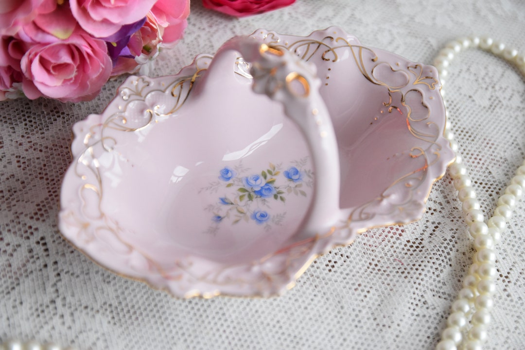 Vintage Basket Porcelain Small Basket Porcelain Slavic Porcelain Pink ...