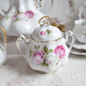 Vintage Tea Set With Roses, Porcelain Tea Set With Tea Pot, Floral Tea ...