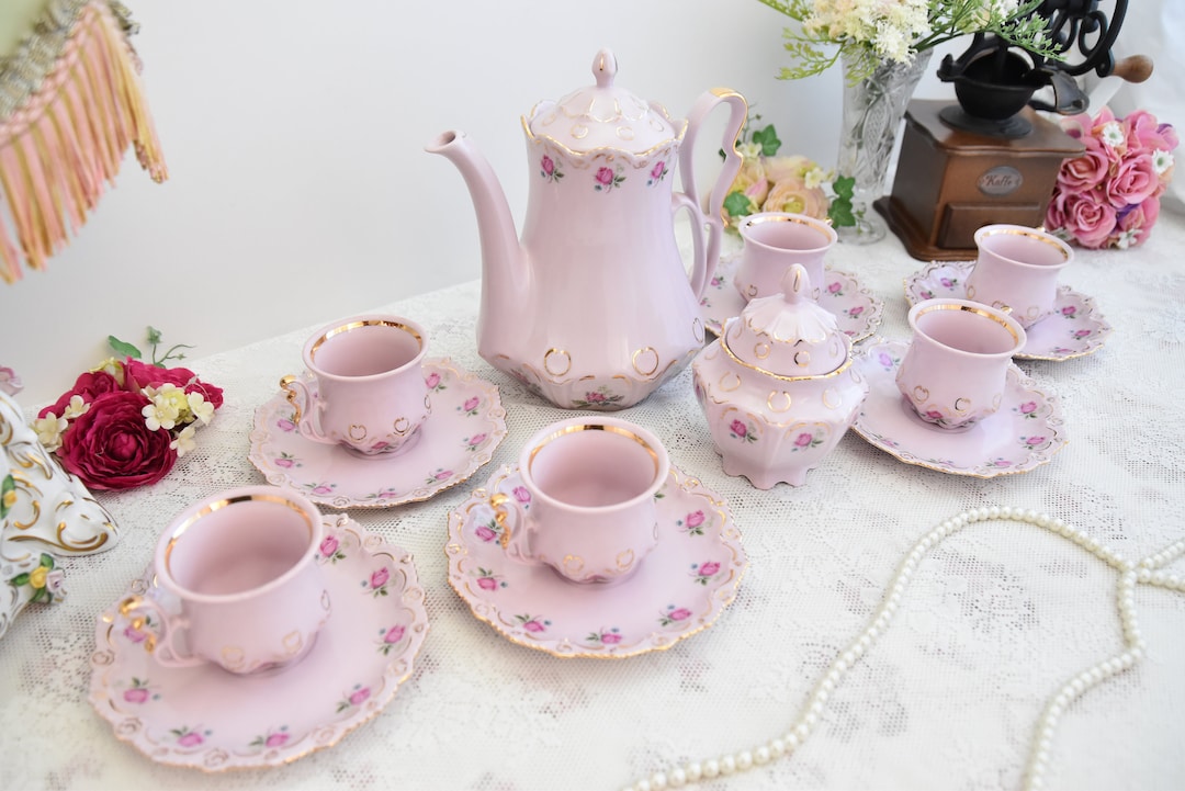 Collectibles China Tea Service Set, Pink China Set Vintage, Vintage ...