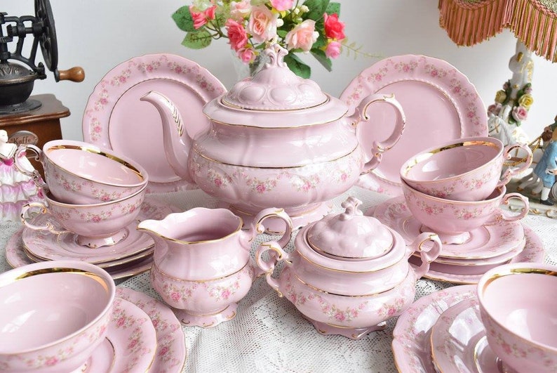 Collectibles China Tea Service Set, Pink China Set Vintage, Vintage ...