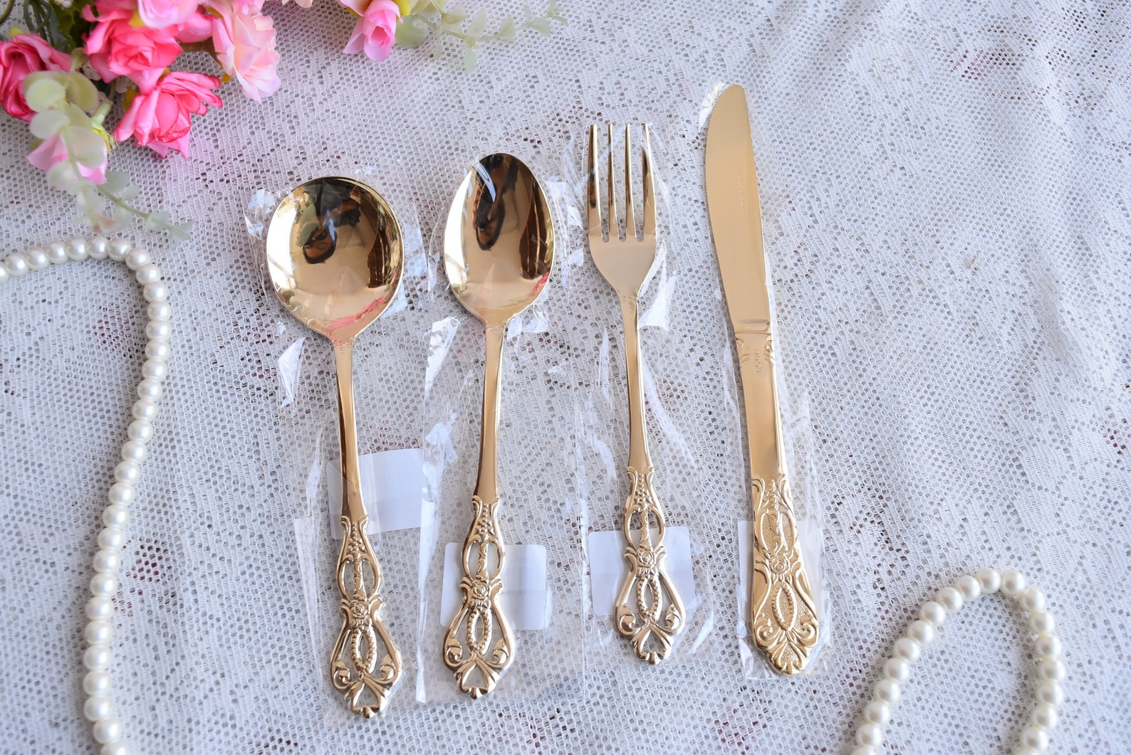 Vintage Dinner Spoon Set Golden Color Dinner Spoon Soup Spoon - Etsy