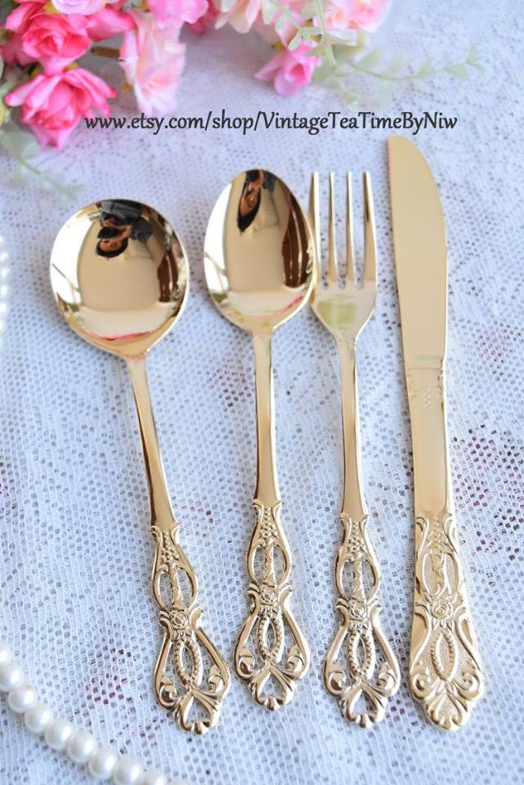 Vintage Dinner Spoon Set Golden Color Dinner Spoon Soup Spoon Dinner ...