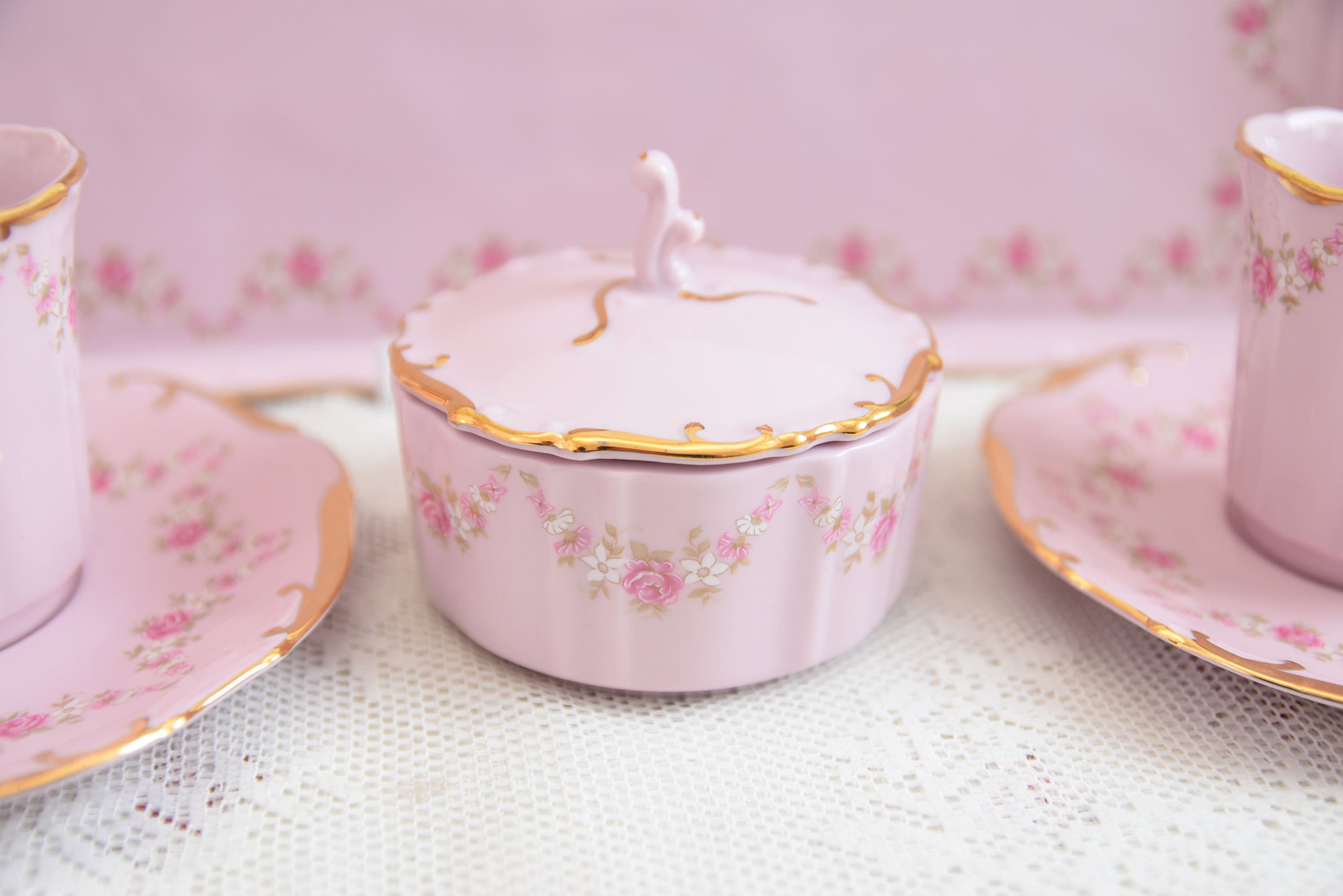 Pink Porcelain TV Set for Two, Tea Set Vintage Porcelain Slav Porcelain ...