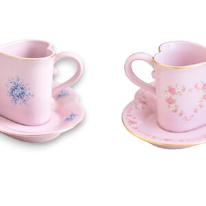 Heart Shaped Vintage Inspired Teacup and Saucer Pink Porcelain by LL - Etsy
