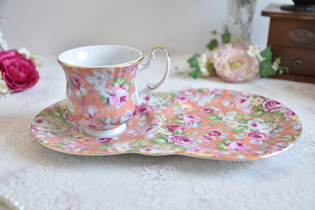 Leander Czech Snack Set, Floral Tea Cup With Matching Tray, Pink and ...