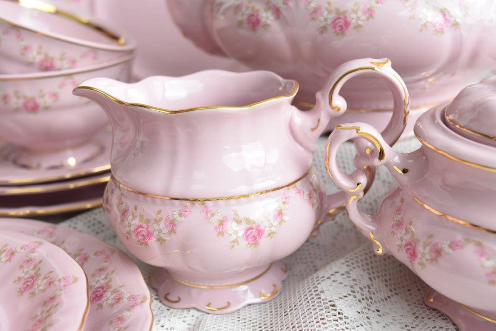 Collectibles China Tea Service Set Pink China Set Vintage - Etsy