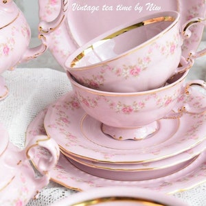 Collectibles China Tea Service Set, Pink China Set Vintage, Vintage ...