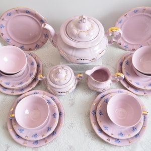 Collectibles Pink Porcelain Tea Service Set, Pink China Set Vintage ...