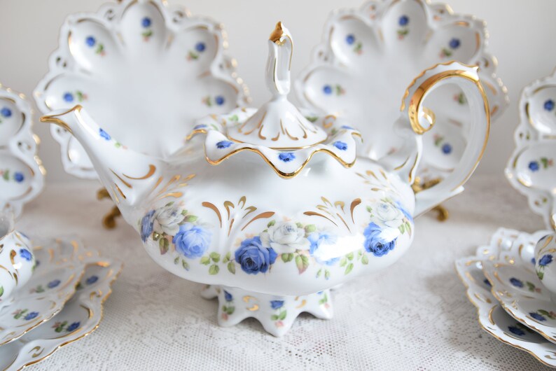 Vintage Tea Set With Roses Porcelain Tea Set With Tea Pot - Etsy
