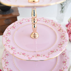 Pink Porcelain Cake Stander With Floral Decorations by LL - Etsy