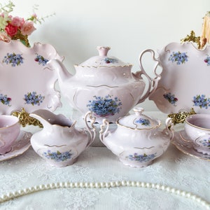 Pink China Set, Vintage Pink Tea Pot Set With Roses, Porcelain Pink Tea ...