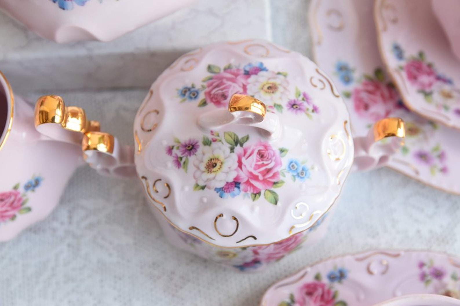 Vintage Tea Set With Roses Porcelain Tea Set With Tea Pot - Etsy