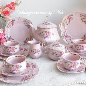 Vintage Tea Set With Roses, Porcelain Tea Set With Tea Pot, Floral Tea ...