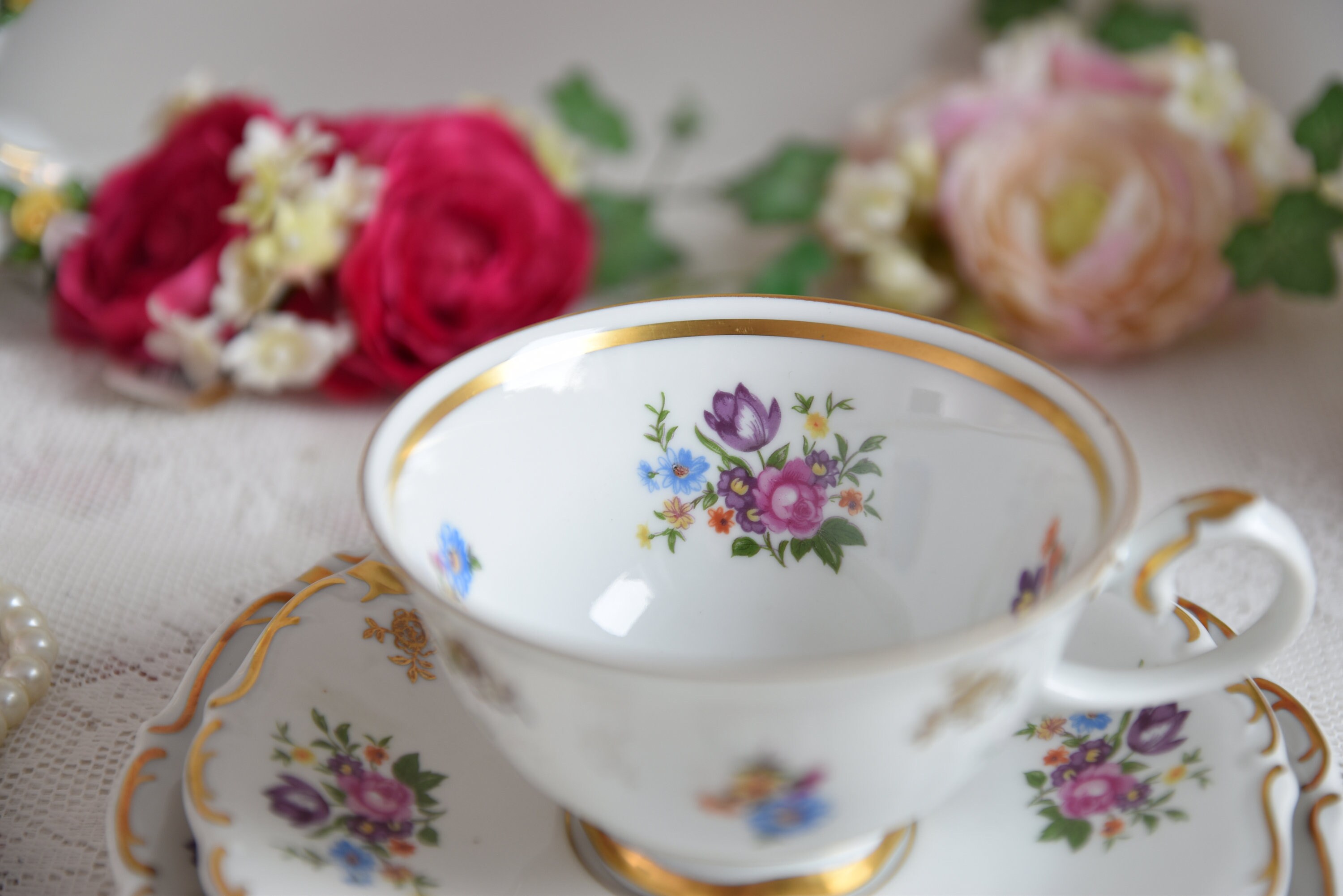 Kitchen & Dining german tea cup flower tea cup set Plaue GDR Germany ...