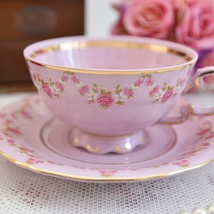 Pink Porcelain Antique Inspired Tea Cups and Saucers Gold, Vintage ...