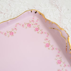 Vintage Pink Porcelain Decorative Tray With Floral and 24 Karat Gold ...