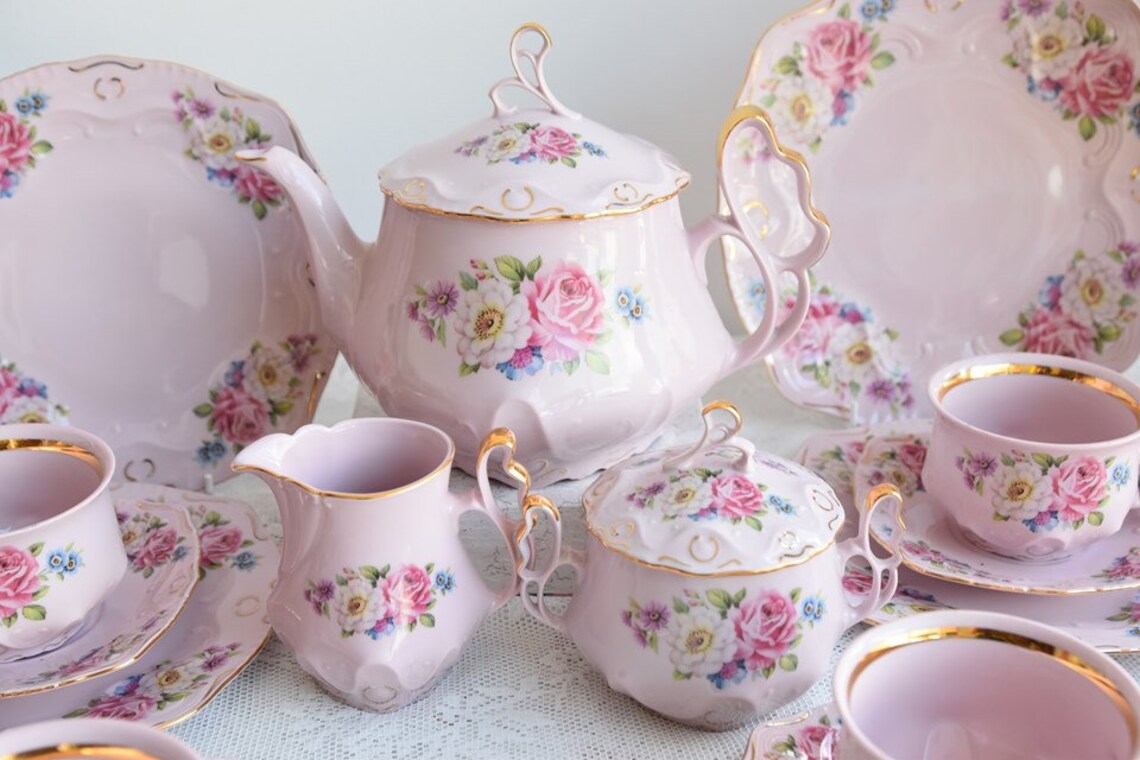 Vintage Tea Set With Roses Porcelain Tea Set With Tea Pot - Etsy