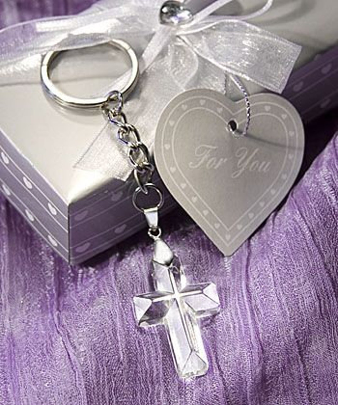 Set of 10 Crystal Cross Key Chains in Favor Box W/ribbon With ...
